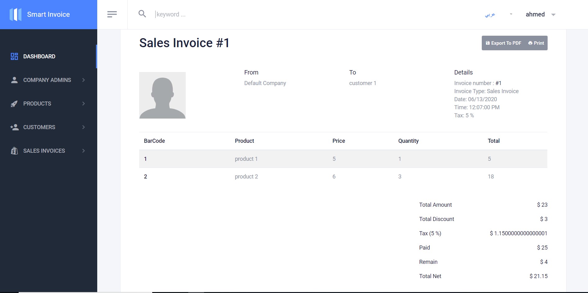 Smart Invoice .Net core 7 + User Management + Arabic Support + Full Source Code by afmelwekeel